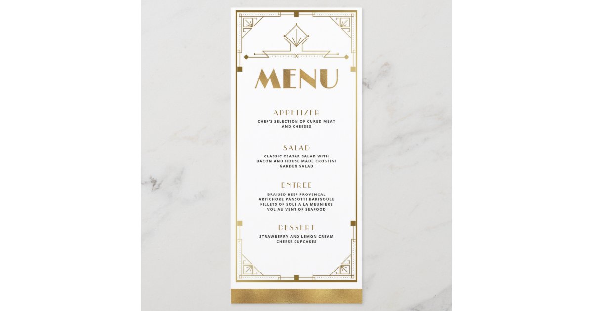 Gatsby Roaring 20s Art Deco Menu Card | Zazzle
