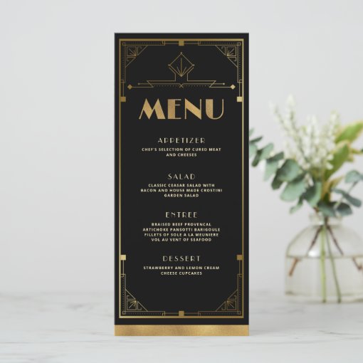 Gatsby Roaring 20s Art Deco Menu Card | Zazzle