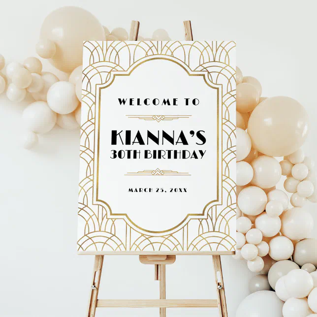Gatsby Roaring 20s Birthday White Gold Welcome Foam Board | Zazzle