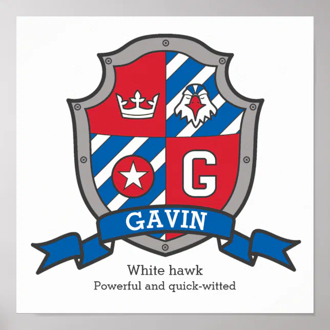 Gavin boys name meaning heraldry shield poster | Zazzle