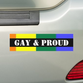 Gay and Proud Rainbow Flag Bumper Sticker | Zazzle