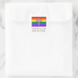 Gay Christian flag slogan Square Sticker | Zazzle