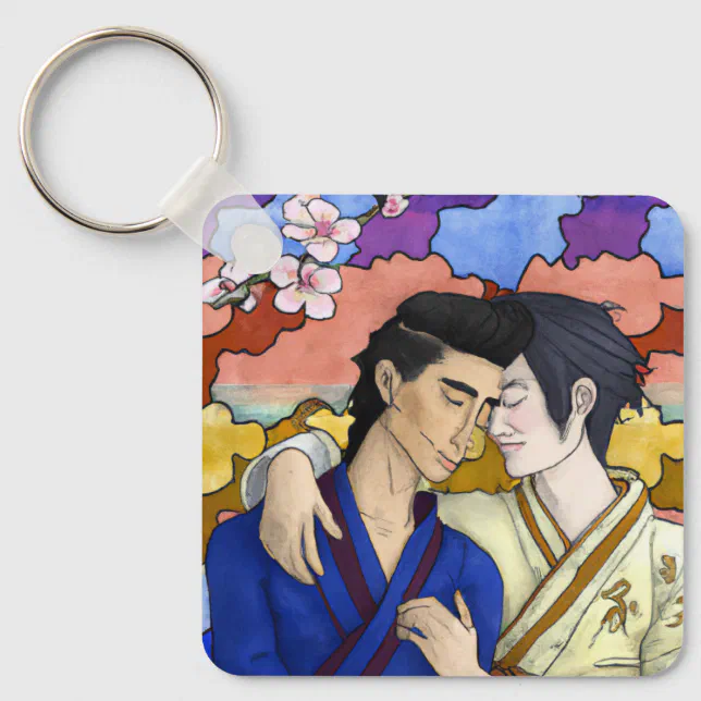 Gay Couple In The Style Of Ukiyo-e Japanese Art Keychain | Zazzle