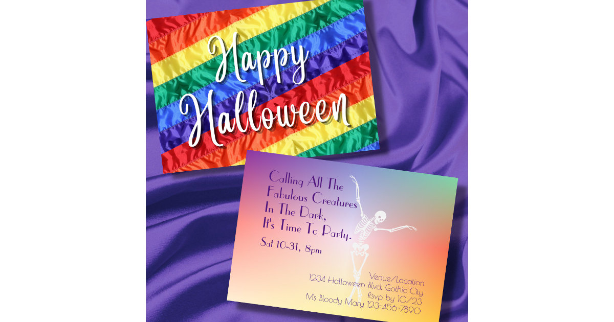 Gay Halloween Party LGBTQ rainbow flag colorful Invitation | Zazzle