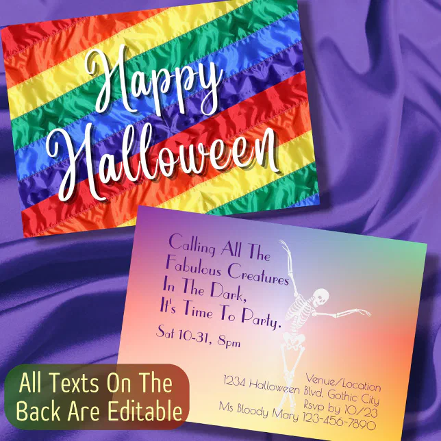 Gay Halloween Party LGBTQ rainbow flag colorful Invitation | Zazzle