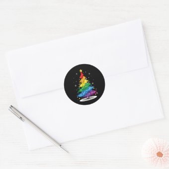 Gay LGBT Pride Rainbow Christmas Tree Merry Xmas Classic Round Sticker ...