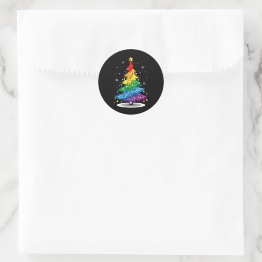Gay LGBT Pride Rainbow Christmas Tree Merry Xmas Classic Round Sticker ...