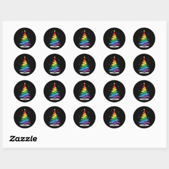 Gay LGBT Pride Rainbow Christmas Tree Merry Xmas Classic Round Sticker ...