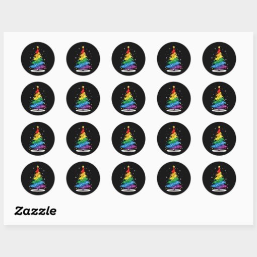 Gay LGBT Pride Rainbow Christmas Tree Merry Xmas Classic Round Sticker ...