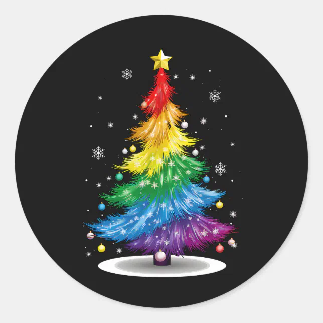Gay LGBT Pride Rainbow Christmas Tree Merry Xmas Classic Round Sticker ...