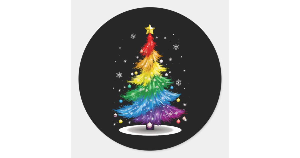 Gay LGBT Pride Rainbow Christmas Tree Merry Xmas Classic Round Sticker ...