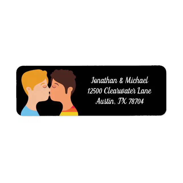Gay Men Couple Kiss Custom Pride Return Address Label | Zazzle