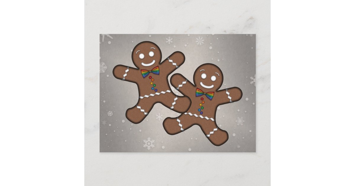 Gay Pride Christmas Gingerbread Men Couple Postcard | Zazzle