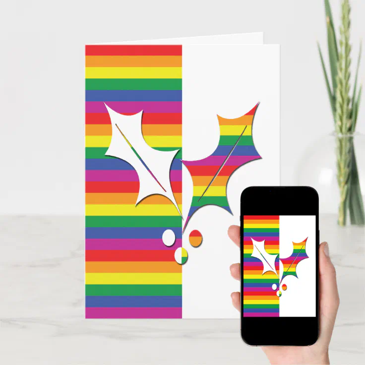 Gay Pride Christmas Holly Holiday Card | Zazzle