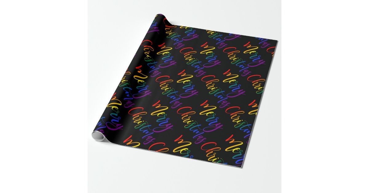 Gay Pride Christmas LGBT Rainbow Flag Colors Text Wrapping Paper | Zazzle