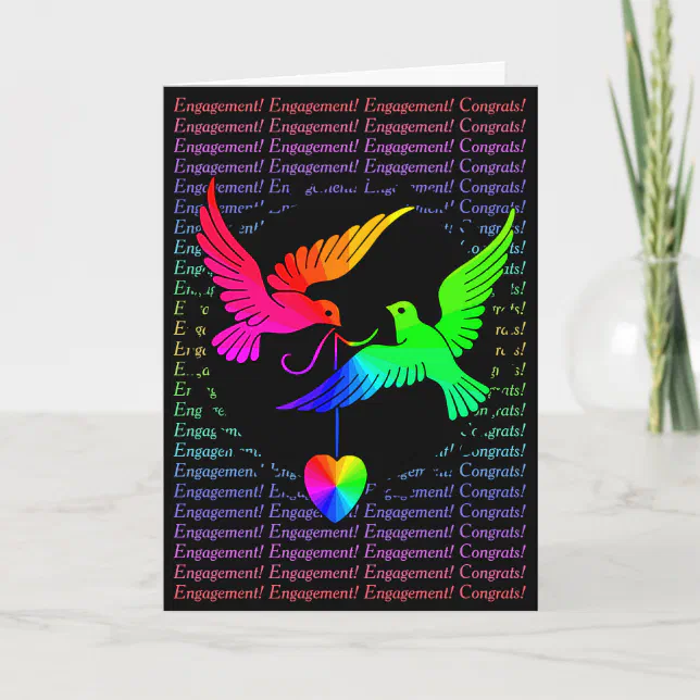 Gay Pride Engagement Congratulations Rainbow Doves Card | Zazzle