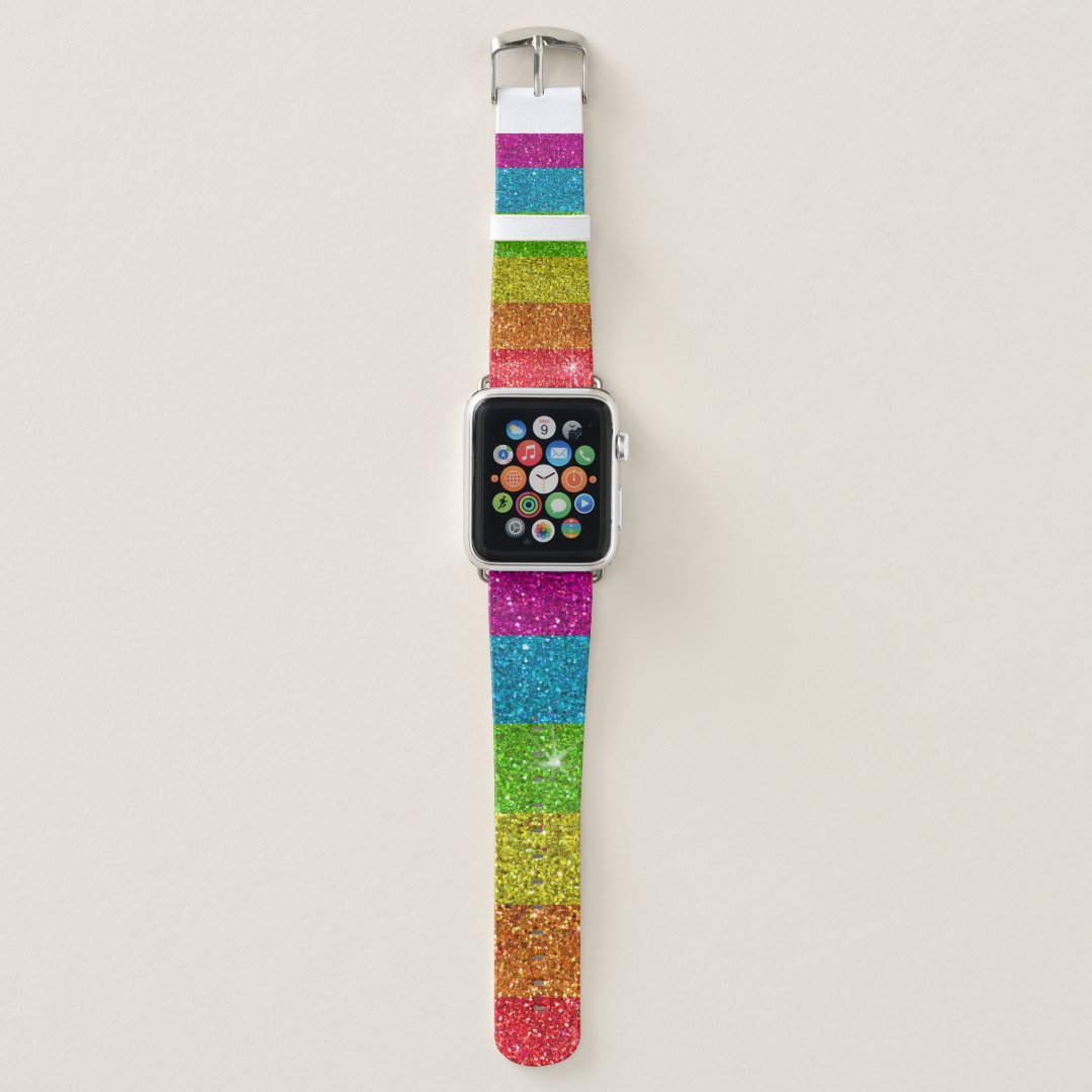 Gay Pride Flag Rainbow Glitter Stripes LGBT Love Apple Watch Band | Zazzle