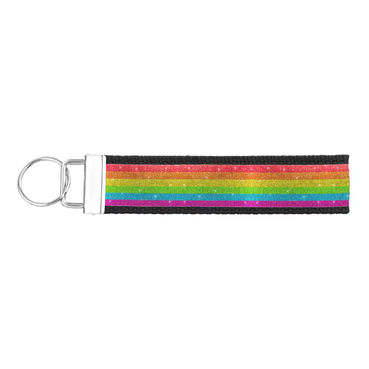 Gay Pride Flag Rainbow Glitter Stripes LGBT Love Wrist Keychain | Zazzle