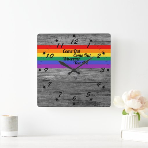 Gay Pride LGBT Come Out Rainbow Flag Love Wins Square Wall Clock | Zazzle