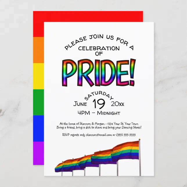 Gay Pride Party Pridefest Celebration Rainbow Flag Invitation | Zazzle