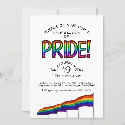 Gay Pride Party Pridefest Celebration Rainbow Flag Invitation | Zazzle