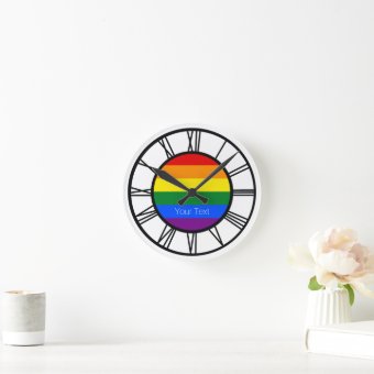 Gay Pride Rainbow Flag LGBT Personalized Round Clock | Zazzle