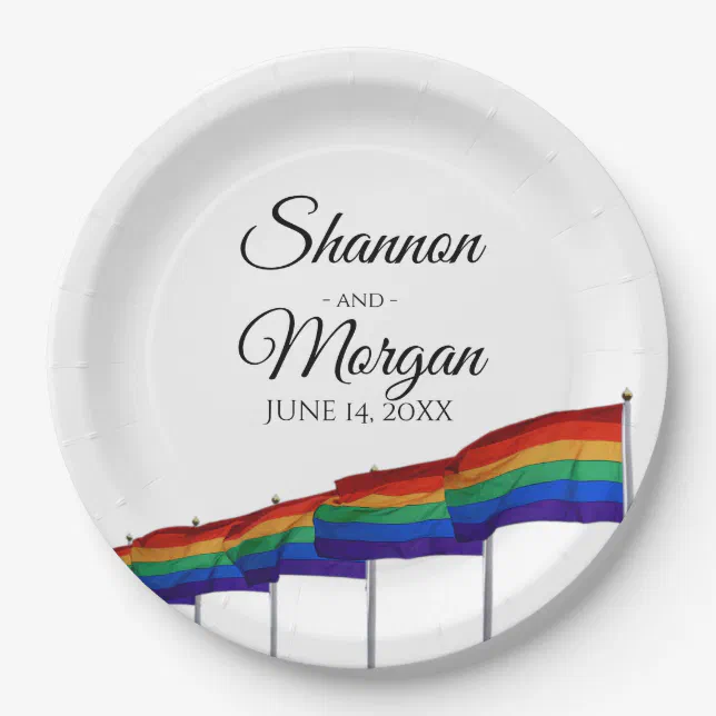 Gay Pride Rainbow Flag Wedding Paper Plates | Zazzle