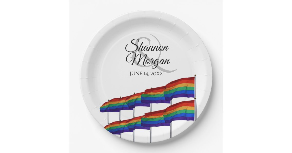 Gay Pride Rainbow Flags Wedding Paper Plates | Zazzle