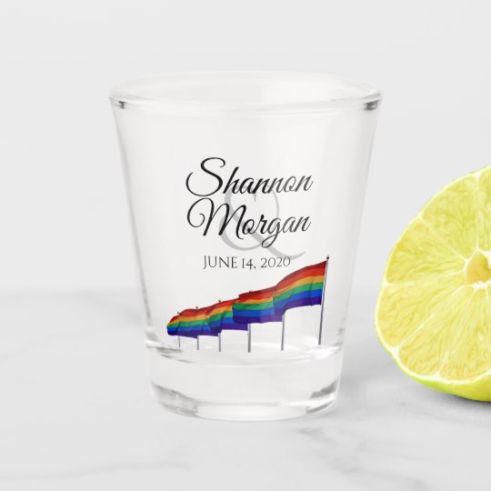 Gay Pride Rainbow Flags Wedding Shot Glass | Zazzle.com