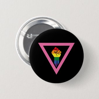 Gay Pride - Raised fist in Pink Triangle Button | Zazzle