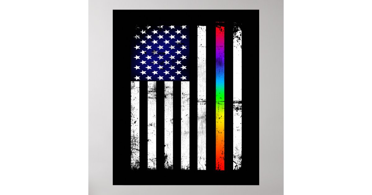 Gay Pride Thin Rainbow Line American Flag Poster | Zazzle