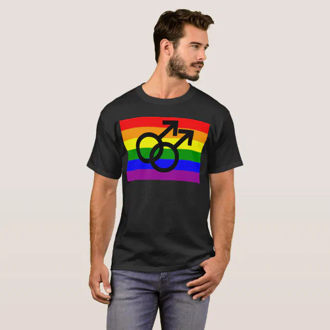 Gay Pride Two Male Mars Symbols Rainbow Flag Shirt | Zazzle