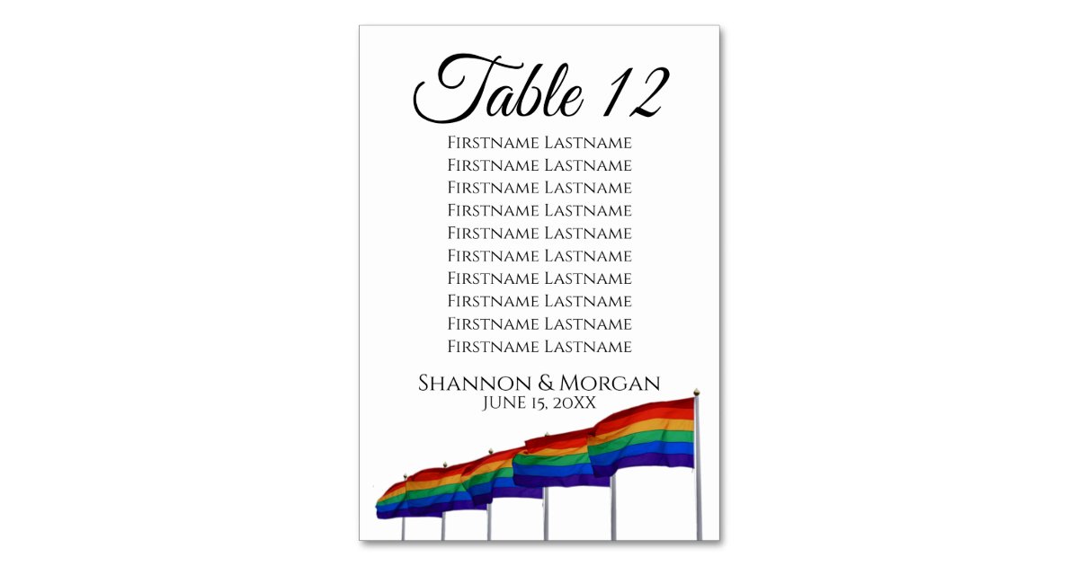 Gay Pride Wedding Table Number w/ Seating Chart | Zazzle