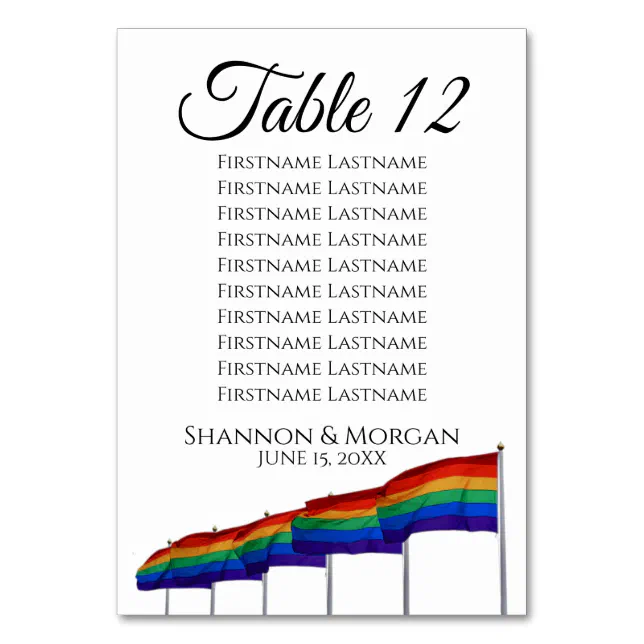Gay Pride Wedding Table Number w/ Seating Chart | Zazzle