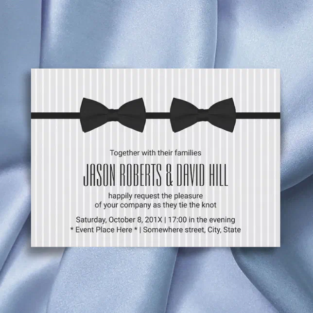 Gay Wedding Double Bow Ties Classic Invitation | Zazzle