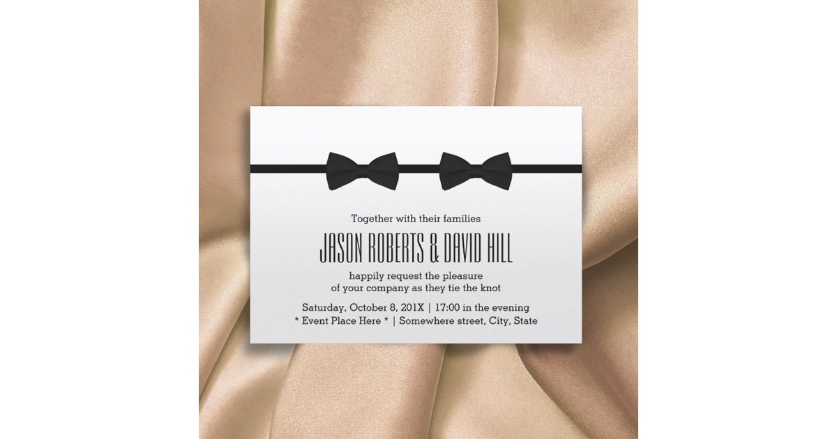Gay Wedding Minimalist Classic Bow Tie Mr. & Mr. Invitation | Zazzle