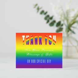 Gay Wedding Thank You LGBT Gay Pride Party Postcard | Zazzle