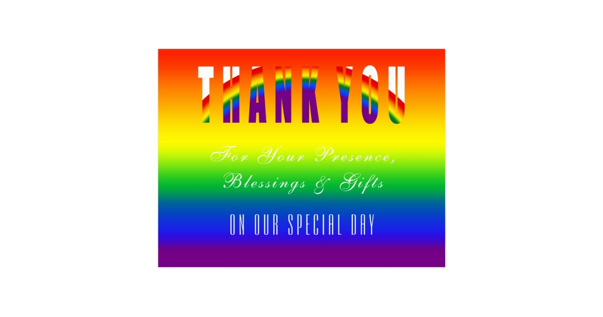 Gay Wedding Thank You LGBT Gay Pride Party Postcard | Zazzle.com