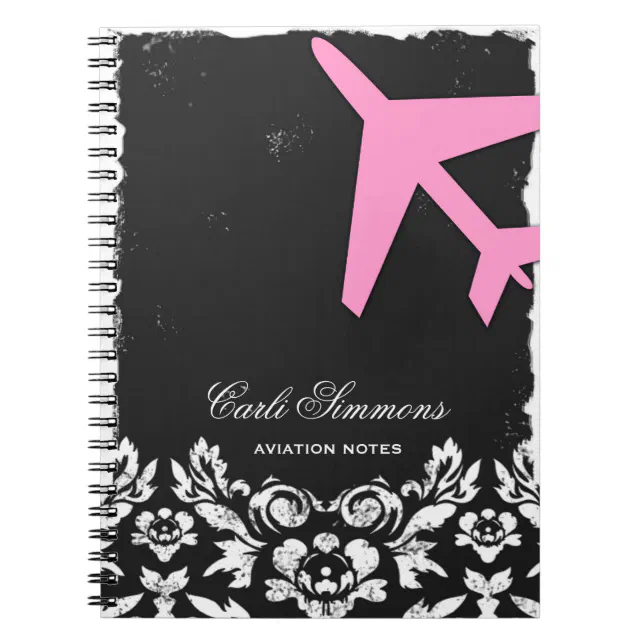 GC Aviation Takeoff Pink Damask Notepad Notebook | Zazzle