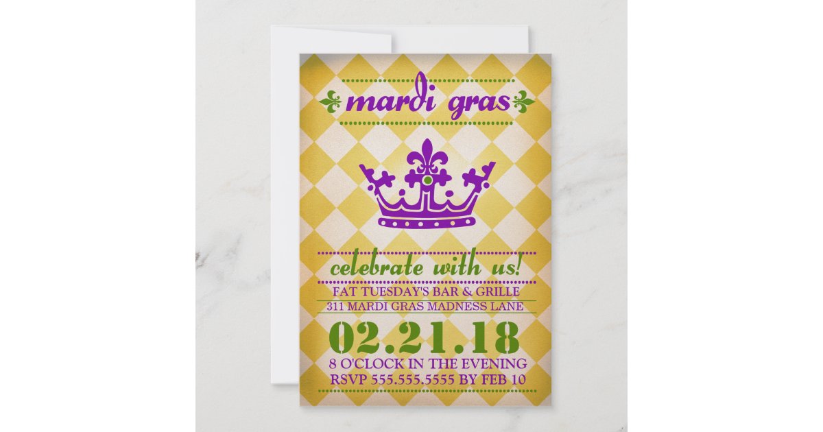 GC Mardi Gras Madness Gold Metallic Invitation | Zazzle