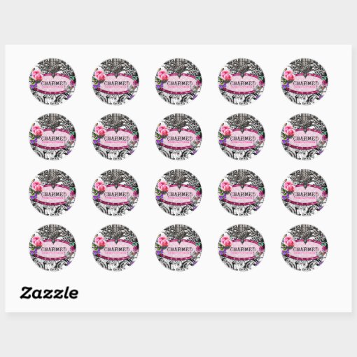 GC Whimsical Vintage Black White Classic Round Sticker | Zazzle