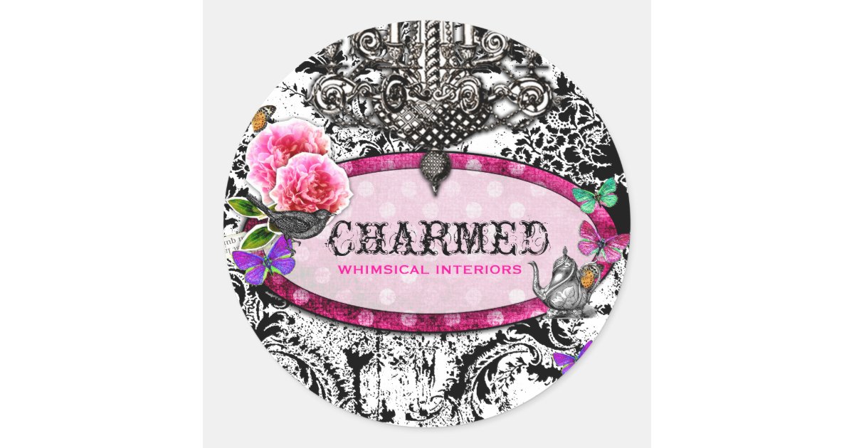 GC Whimsical Vintage Black White Classic Round Sticker | Zazzle