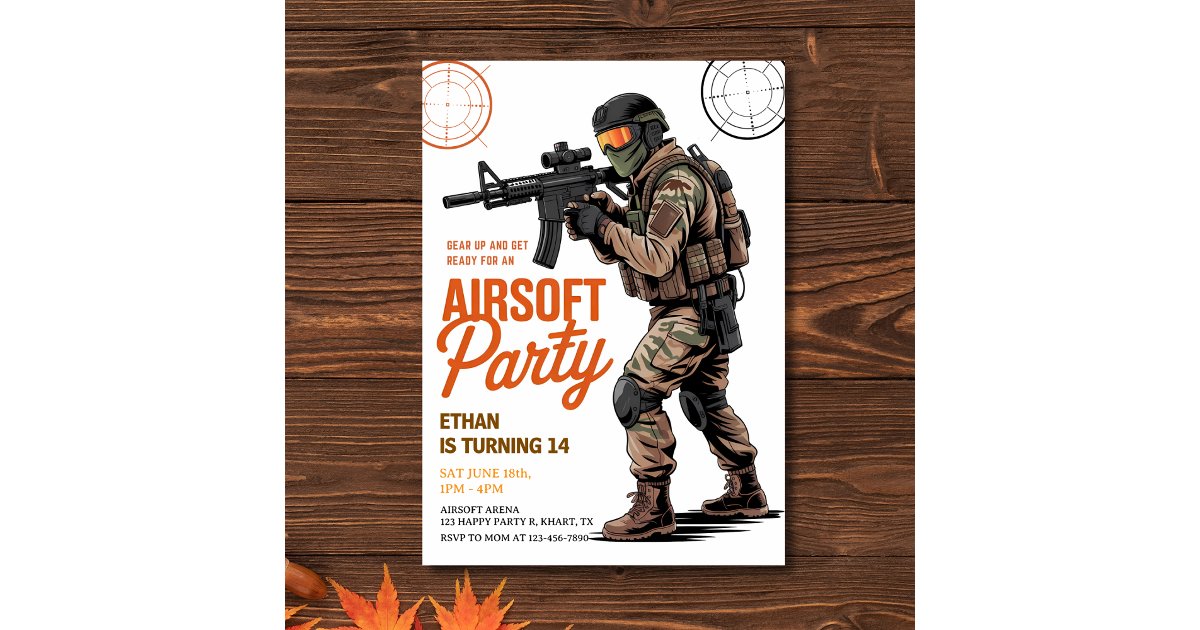 Gear Up Airsoft Battle Party Birthday Invitation | Zazzle