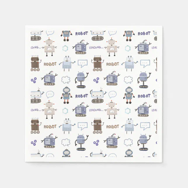 Gear Up for Fun Robot Kids Happy Birthday Napkins | Zazzle