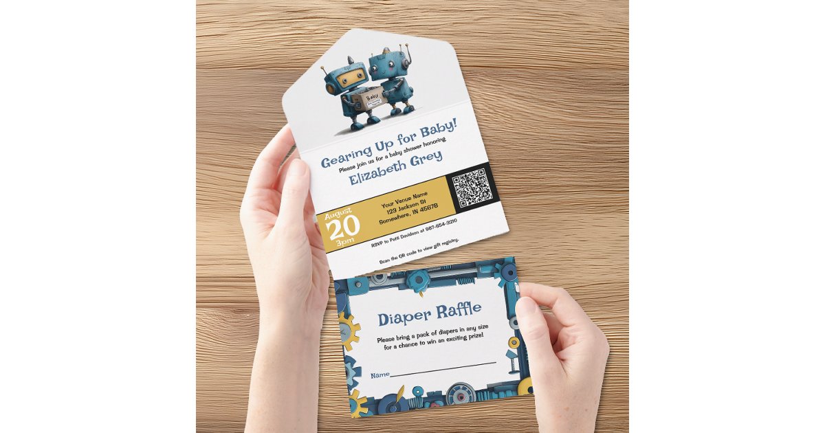 Gearing Up for Baby – Robot Baby Shower Invitation | Zazzle