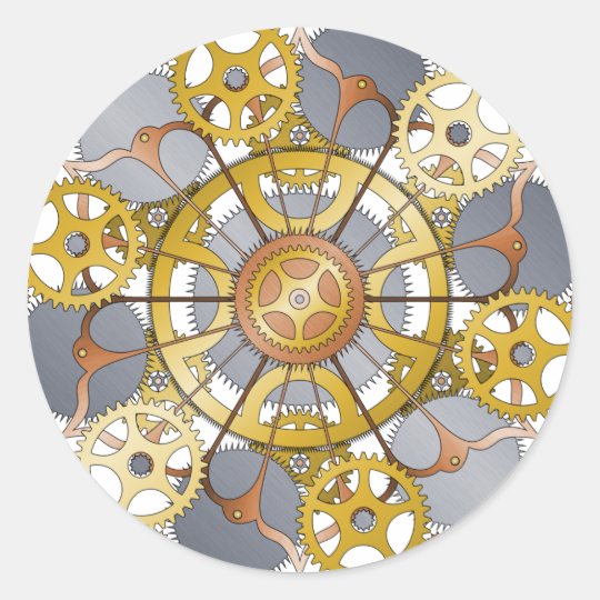 Gears and Cogs Mandala Design Classic Round Sticker | Zazzle.com