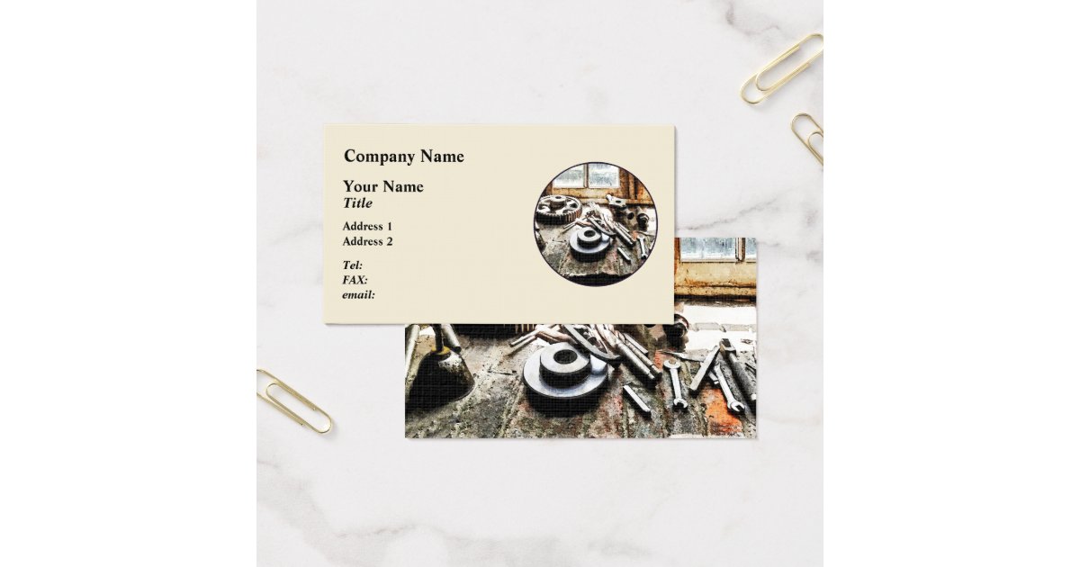 Gears and Wrenches in Machine Shop Business Card | Zazzle