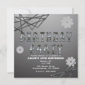 Gears Robot Futuristic Cool Fun Birthday Party Invitation | Zazzle
