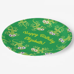 Gecko Lizards Birthday Party Cute Kids Paper Plates | Zazzle