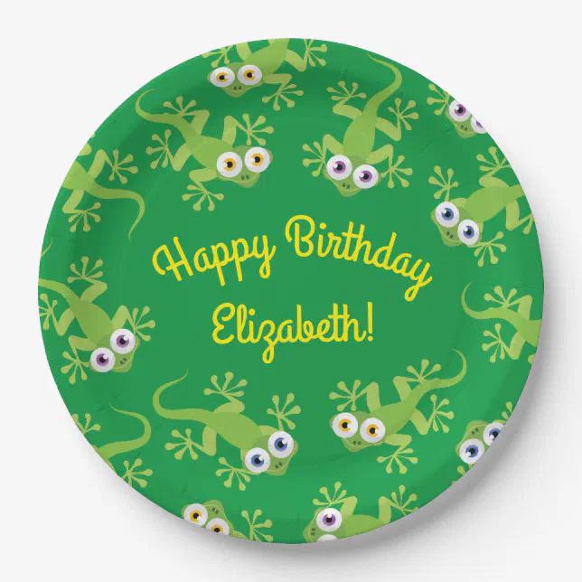 Gecko Lizards Birthday Party Cute Kids Paper Plates | Zazzle